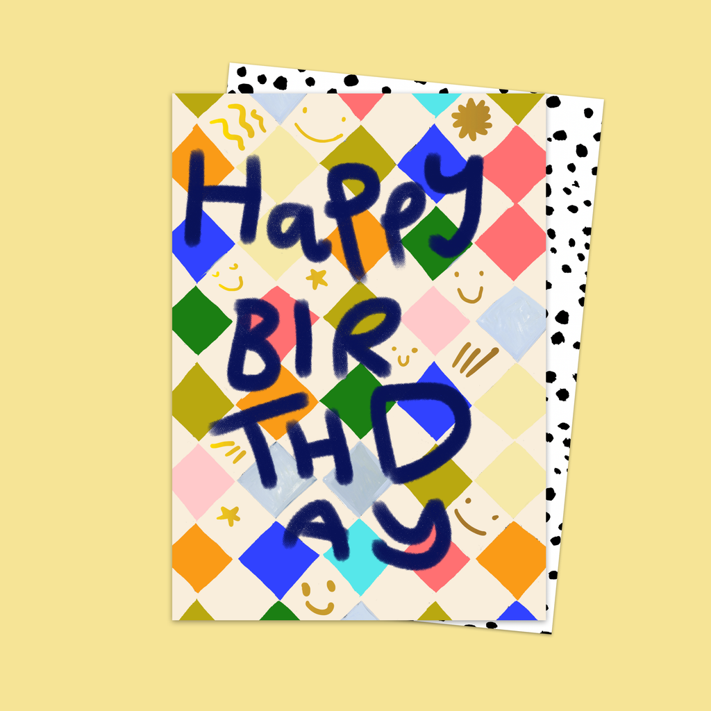 Happy Birthday Harlequin Card – Eleanor Bowmer